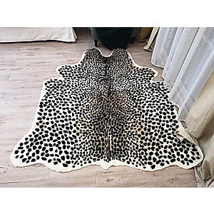Leopard Area Rug Animals Printed Hide Mats Faux Fur Cowhide Skin Carpet for Home Office, Livingroom, Bedroom, 5.2ft x 6.5ft (160 x 200cm)