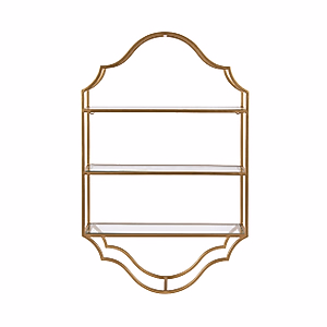 Kate and Laurel Leanna Scalloped Three-Tiered Wall Shelf, 20 x 32, Gold, Decorative Floating Shelf Storage and Wall Organizer for Bathroom Over Toilet Storage or Display