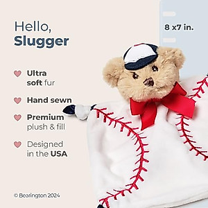 Bearington Baby Wee Lil’ Slugger, 8 x 7 Inch Small Teddy Bear Baby Baseball Stuffed Animal, Security Blanket Lovey for Babies