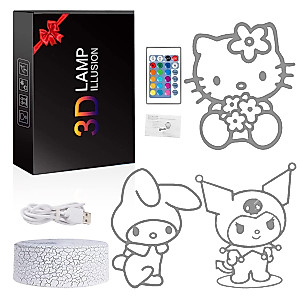 sunduck 3D Illusion Cat Night Light for Kids - 3 Patterns and 16 Colours Change with Remote Control Kitty Lamp Room Decor Birthdays Holidays Christmas Gifts for Kids and Girls