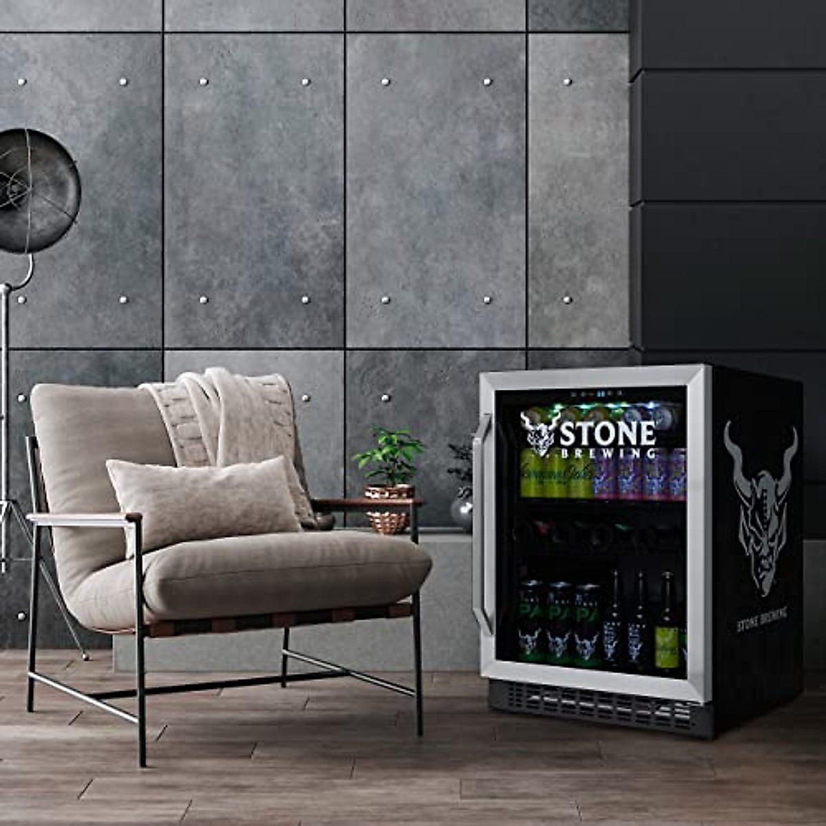 NewAir Stone Brewing 180 Can FlipShelf Beverage and Beer Refrigerator, 24” Built-In or Freestanding Wine Cooler with Reversible Shelves, Perfect for Bar, Gamer Room, or Office