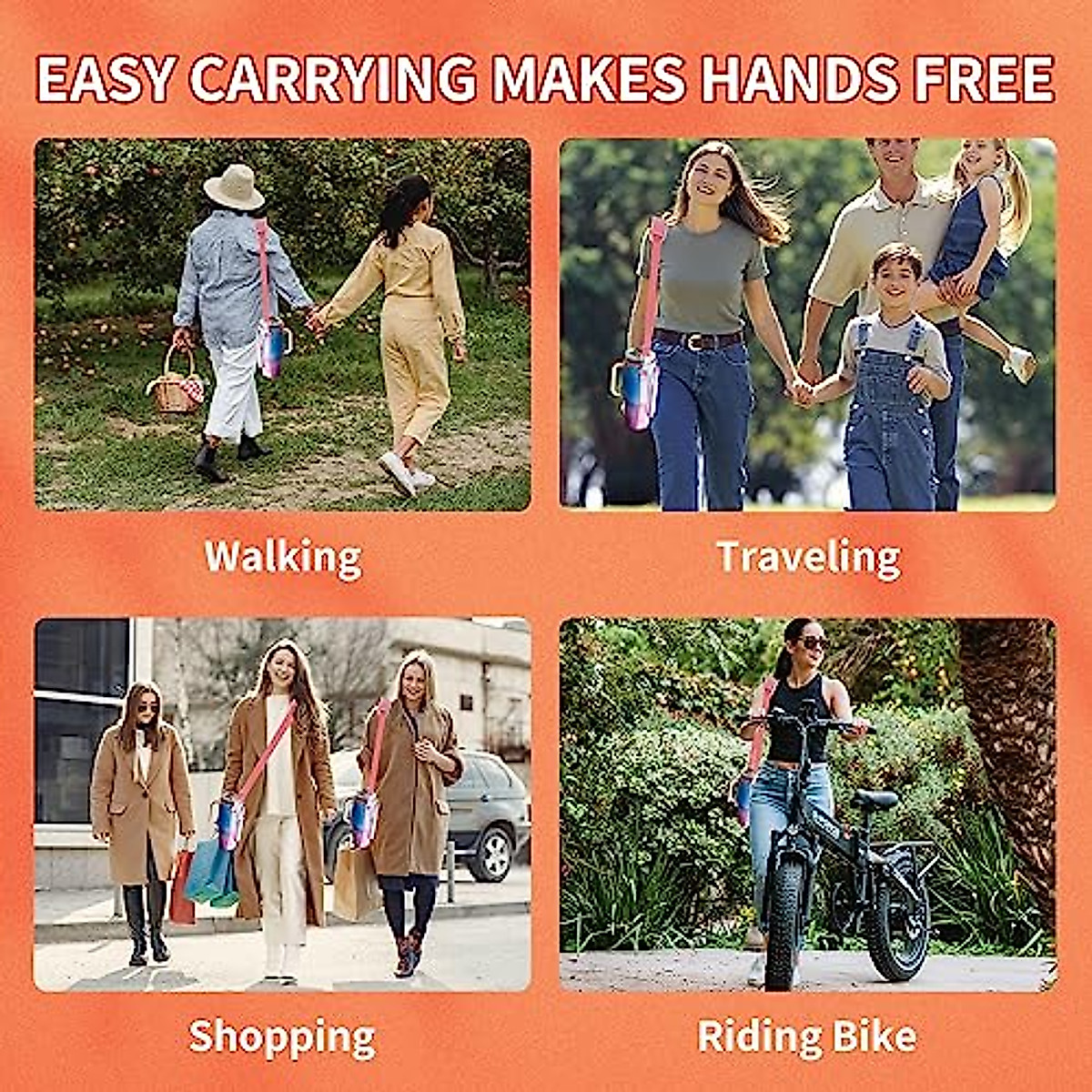 Water Bottle Carrier Bag for Stanley Quencher H2.0, 40oz Bottle Pouch Holder with Adjustable Shoulder Strap, Water Bottle Sling Sleeve with Phone Pocket for Hiking Travelling Camping (Bluepurple)