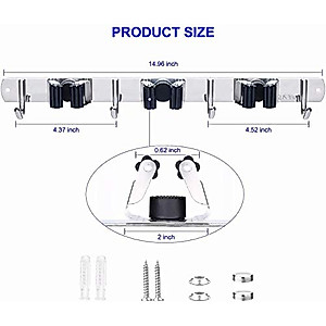 ANDERZS Broom Holder Wall Mount，Latest Upgrade Stainless Steel Holder Wall Mounted Heavy Duty Broom Mop Hanger， for Kitchen Bathroom Garage Organizer Closet Office and Garden,White