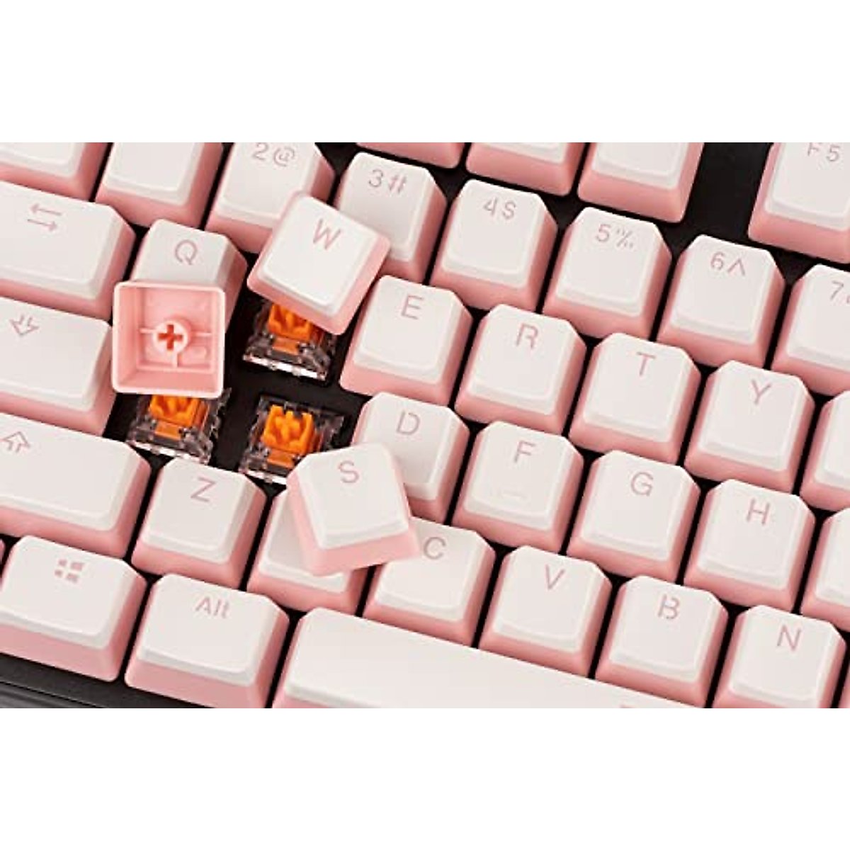 Pudding Keycap Set for Mechanical Keyboards, Set of 104 Keys, OEM Profile, English (US) Layout (Pink and White)