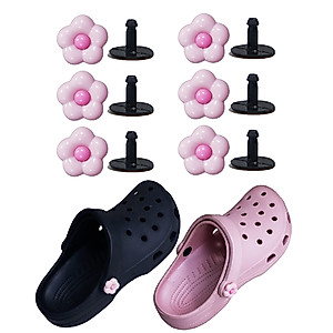 Mon Caramel 6PCS Replacement Parts Daisy Flower Shoe Charm for Classic Garden Shoe Strap Button Replacement rivets Pink Cute Flowers
