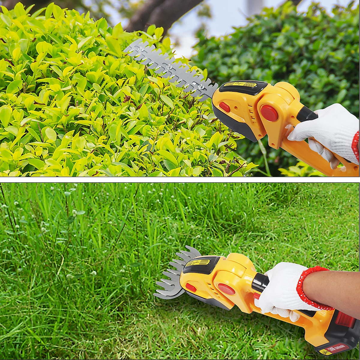 2 in 1 Hedge Trimmer, Cordless Grass Shear & Shrub Trimmer Electric 24V Handheld Weed Grass Cutter with 2×1.5Ah Rechargeable Battery for Garden, Lawn, Gardening Tools
