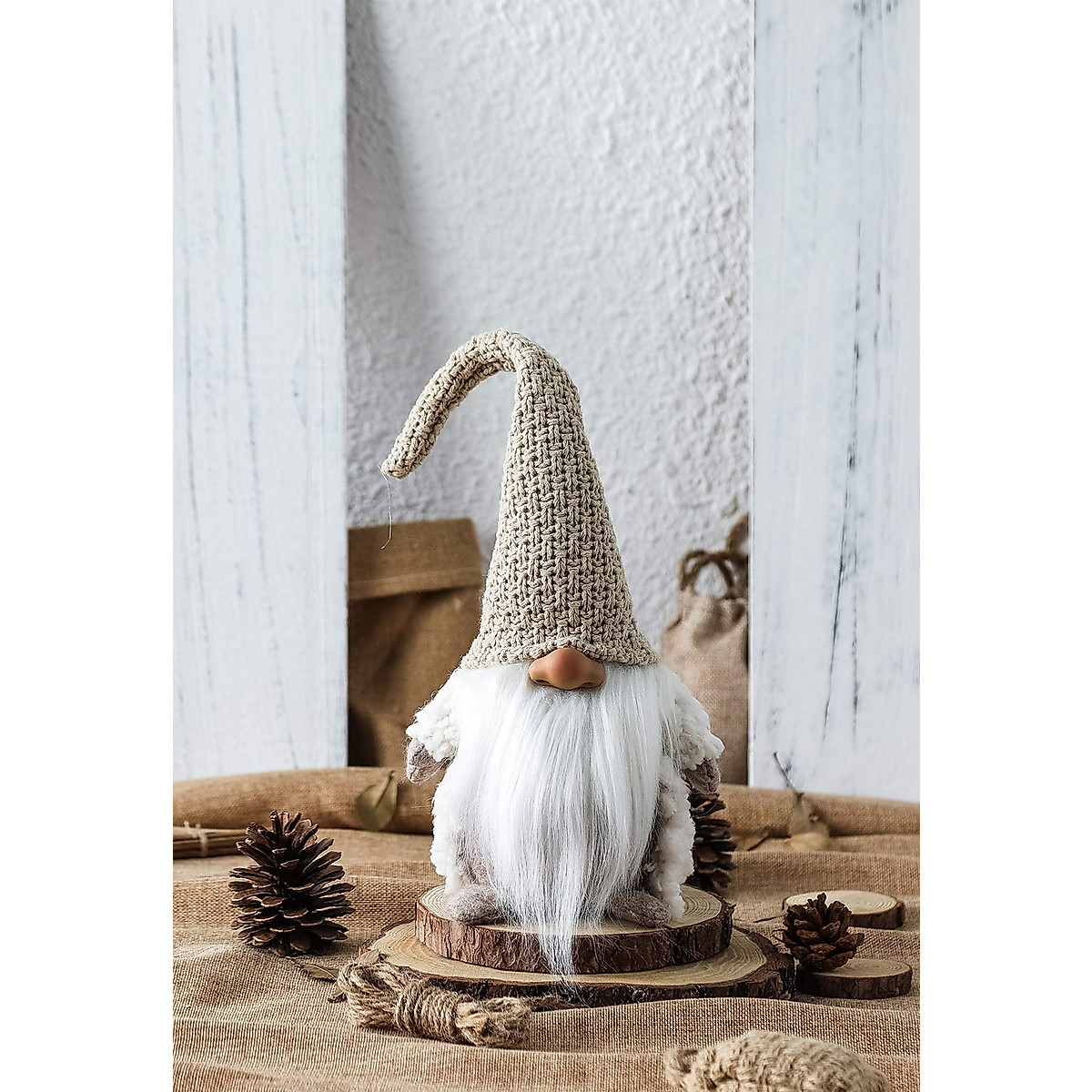 Funoasis Holiday Gnome Handmade Swedish Tomte, Christmas Elf Decoration Ornaments Thanks Giving Day Gifts Swedish Gnomes tomte 16 Inches (Khaki)