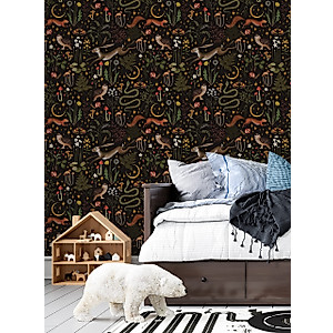 Simple Shapes Wallpaper Above wainscott - Dark Background Enchanted Forest Mood Fairytale - 6 Sheet Set - 2 x 9 Feet