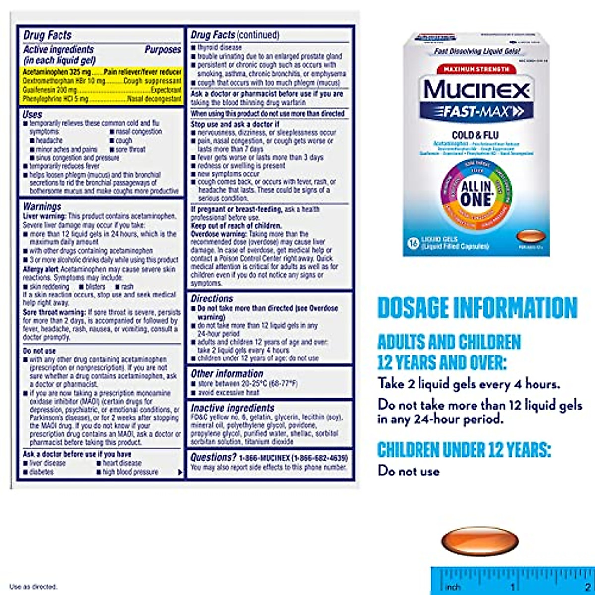 Mucinex Maximum Strength Fast-Max Cold & Flu All-In-One Liquid Gels, 16ct (Packaging May Vary)