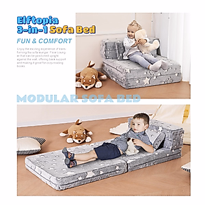 Elftopia 3-in-1 Folding Sofa Bed for Kids,Tri Folding Floor Toddler’s Mattress Fold up Sofa Bed,Child Foldable Futon Mattress,Folding Couch for Kids,Glow in Dark-Stars
