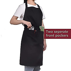 WOPOKY Cotton Blend Waterproof Apron With 2 Pockets for Men Women - Cooking Kitchen Chef Arpon BBQ Work Painting Apron - Black/Burgundy/Dark Geen/Orange (1 Pack) (Black)