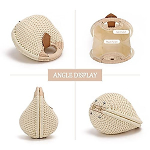 Ynport Straw Purses for Women Summer Beach Rattan Tote Bag Round Handle Ring Handbag Retro Handmade Woven Shell Bag