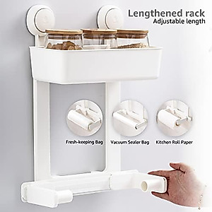 LEVERLOC Suction Shower Caddy With Paper Towel Holder, Bathroom Shower Basket Wall Mounted Shower Organizer for Shampoo, Facial Cleanser, Hand Sanitizer, Shower Rack for Kitchen & Bathroom, Drill-Free