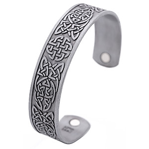My Shape Classic Irish Celtic Knot Bracelet Antique Celtic Knot Cuff Bangle Irish Pattern Jewelry (Antique Silver)