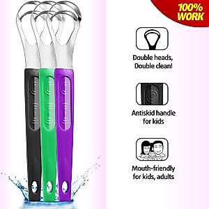 CATACC PRO 3 Pack Metal Tongue Scraper for Kids, Durable Stainless Steel Tongue Scraper Cleaner for Adults - with Travel Case