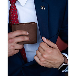 SERMAN BRANDS 2 ID Window Wallet for Men RFID Blocking Leather, Bifold Top Flip, Extra Capacity Travel Wallet (Morning Roast Executive)