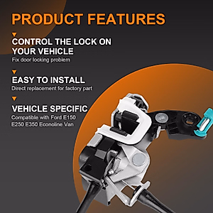 Rear Door Latch Cable & Rod for Ford E150 E250 E350 Right Back Door Latch Lock Assembly, Replace Ford 6C2Z-15431A02-AA 8C2Z-15431A02-C AC2Z-15431A02-A