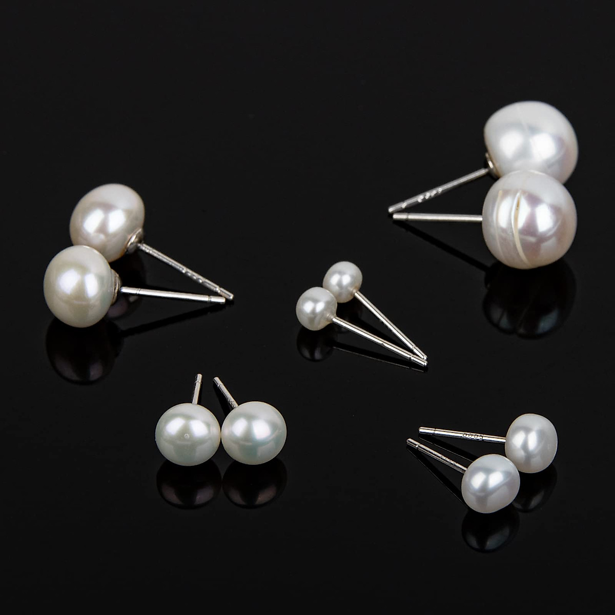 Freshwater Baroque Pearl Stud Sterling Silver Earrings for Women, Hypoallergenic white Cultured AAA+ Real Pearl Earrings Jewelry Set Weeding Gifts