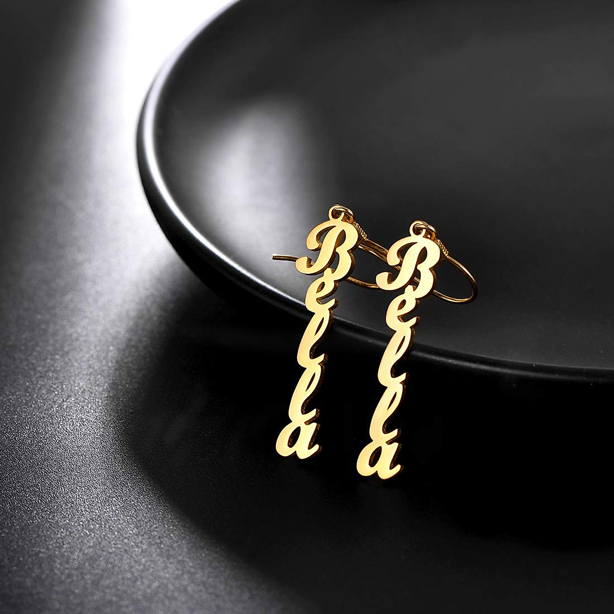 Dangling Earrings for Women Name Plate Jewelry 925 Sterling Silver Gold Plated 18K Drop Earrings Custom with Your Name Date Letters on It