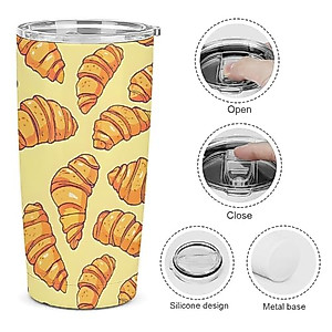 KIOWEIR Delicious Croissant Stainless Steel Tumbler 20oz With Lid And Straw, Insulated Tumblers Coffee Cup, Travel Mug for Ice Drink & Hot Beverage for Women Men Boys Girls