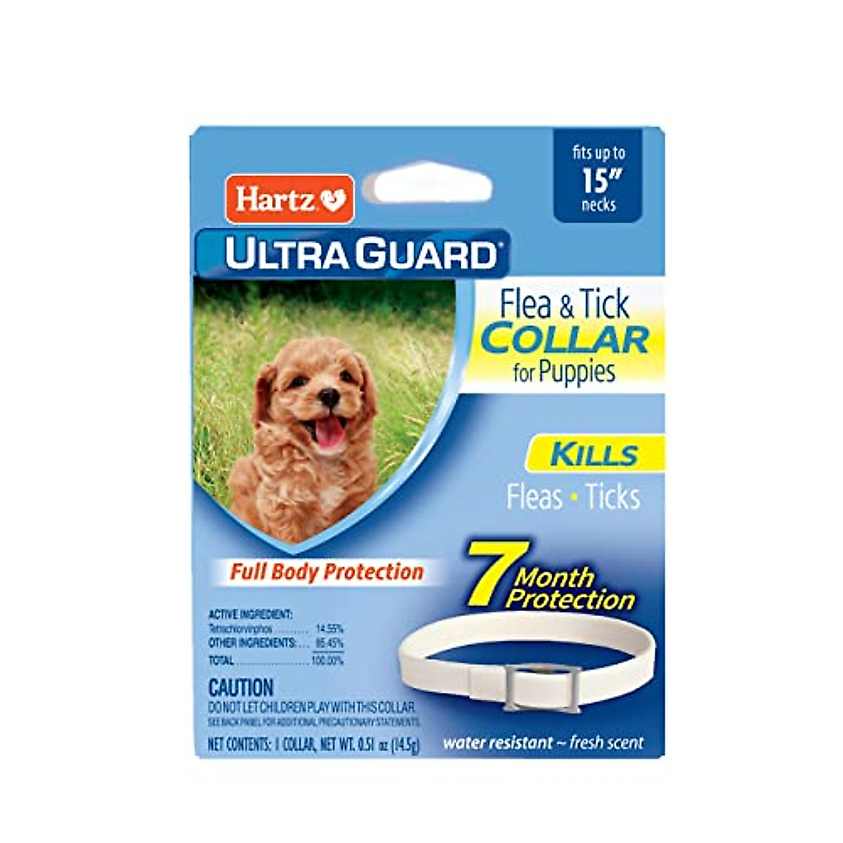 Hartz UltraGuard Flea & Tick Collar for Dogs and Puppies, 7 Month Flea and Tick Protection and Prevention Per Collar, White, Up to 15 Inch Neck