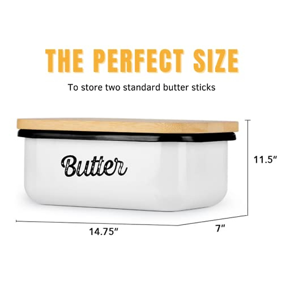 Granrosi Ceramic Butter Dish with Lid for Countertop, Butter Keeper, Butter Holder, Butter Container for Fridge, Butter Dishes, Covered Butter Dish - Farmhouse Butter Dish with Wooden Lid - White