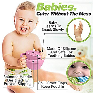 Foldable Snack Cup for Toddlers and Babies - Non-Spill Snack Container for Toddlers Made of Food-Grade Silicone - BPA and Phthalates-Free Baby Snack Container with Lid (red)