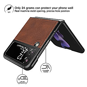 Foluu for Samsung Galaxy Z Flip 3 5G Case, Galaxy Z Flip 3 5G Leather Case, PU Leather + Hard PC Shell Ultra Thin Slim Durable Protective Phone Case Cover for Samsung Galaxy Z Flip 3 5G 2021 (Brown)