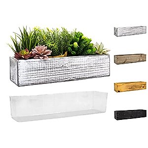 CYS EXCEL White Wooden Planter Box (17"x5" H:4") with Removable Plastic Liner | Multiple Colors Rustic Rectangle Indoor Decorative Box