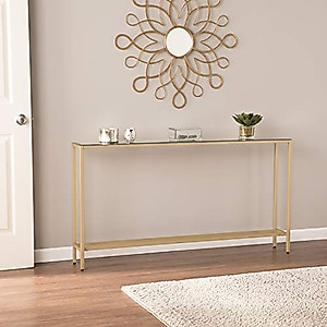 SEI Furniture Darrin Narrow Mirrored Top Console Table, 56", Metallic Gold
