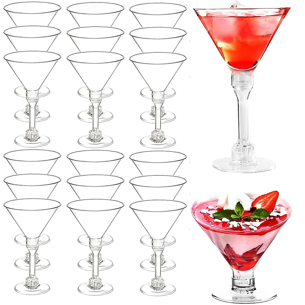Funsmore 100 Pcs Disposable Cocktail Glasses, Plastic Martini Glasses Unbreakable Tall Cocktail Glasses Appetizer Dessert Cups Drinkware for Home Weddings Parties