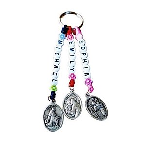 Custom Backpack Name Tags with Catholic Saint Medals - Personalized Bag Nametag