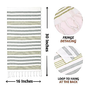 Folkulture Hand Towels for Bathroom, Set of 2 Decorative Hand Towels with Hanging Loop, 100% Cotton Turkish Hand Towels Set or Boho Hand Towels for Kitchen 16" x 30" Inches (Fiji - Sage Green)