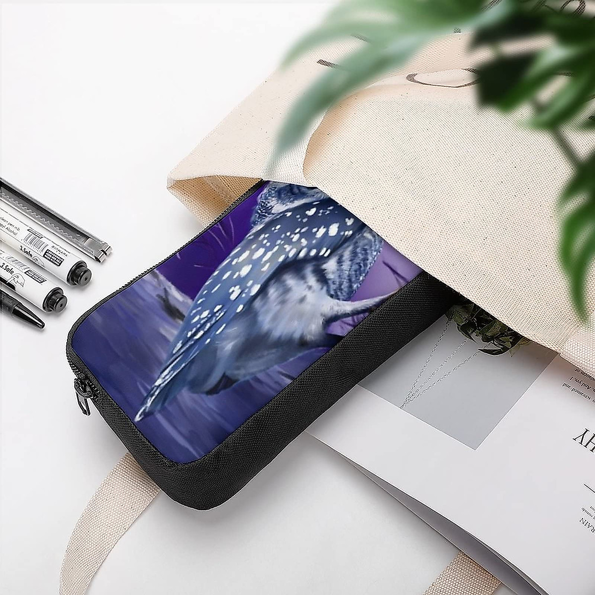 Night Owl Bird Pencil Case Stationery Pen Pouch Portable Makeup Storage Bag Organizer Gift