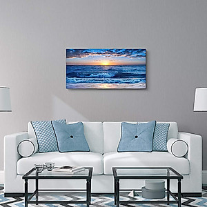 canvas wall art for living room Blue Ocean Sea sun landscape painting bathroom Wall Decor Ready to Hang for Home Decorations office family bedroom kitchen Works canvas Prints pictures 24" x 48"inch