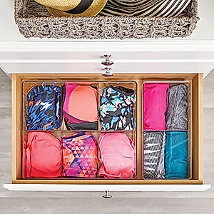 mDesign Plastic 2 Compartment Divided Drawer and Closet Storage Bin - Organizer for Scarves, Socks, Bras, and Underwear - Dress Drawer Organizer, Shelf Organization - 6 Pack - Clear