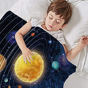 Paready Solar System Blanket Super Soft Flannel Fleece Throw Planet Blanket Cozy Outer Space Blanket for Boys Girls Adults Comfortable Bed Blanket for Sofa Living Room Travel Camping Couch (60"x80")