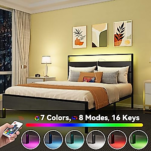 YITAHOME Queen Size Bed Frame, LED Bed Frame with 2 USB Ports, Platform Bed Frame with 10.2” Under Bed Storage Clearance, Strong Metal Slats Support, No Box Spring Needed, Black Brown