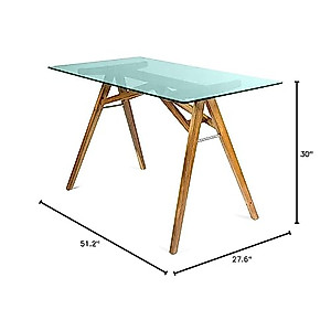 Christopher Knight Home Camila Mid-Century Tempered Glass Desk with Acacia Wood Frame, Dusk Grey / Natural Stained