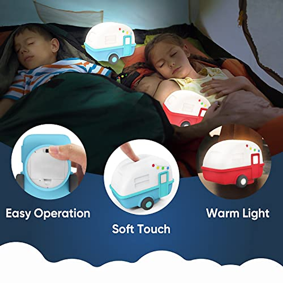 Nianjida Camper Night Light for Kids, 2pcs RV Design Warm Nursery Night Lights with Battery Powered, Cute Lamp for Boys and Girls, Portable Nightlights for Children, Toddlers, RV Gifts