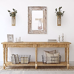 EMAISON 36 x 24 inches Wall Mounted Decorative Mirror, Rustic Wood Framed Rectangular Hanging Mirror with 4 Hangers for Farmhouse Bathroom, Entryway, Bedroom Décor