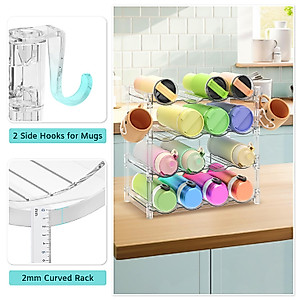 PouHenier.jh 4 Tier Large Water Bottle Rack Organizer for Cabinet, Stackable Tumbler Storage Organization Holder with 2 Hooks for Kitchen Countertop and Refrigerator, Compatible with 40 oz (Hold 16)