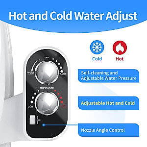 Hot and Cold Bidet Attachment for Toilet, Ultra-Slim Bidet Attachment Warm Water, Non-Electric Adjustable Pressure Self Cleaning Sprayer Nozzle Control for Posterior, Feminine Wash, Easy to Install