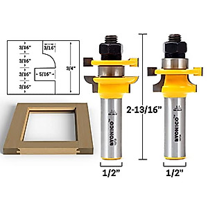 YONICO Router Bits Set Rail and Stile 2 Bit Junior Roundover 1/2-Inch Shank 12272