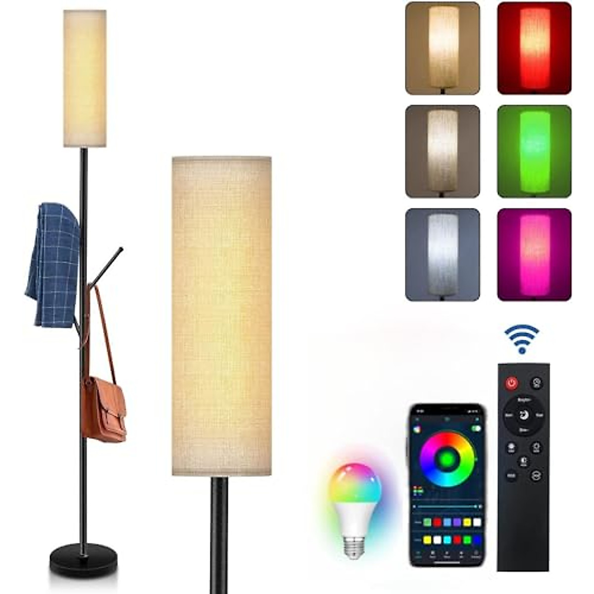 ELINKUME LED Floor Lamp for Living Room,67" Modern Floor Lamp with Remote,Dimmable RGB Clothes Hanging Standing Lamp-Remote & WiFi APP Controlled, Includes 9W Bulb for Bedroom,Corner Space