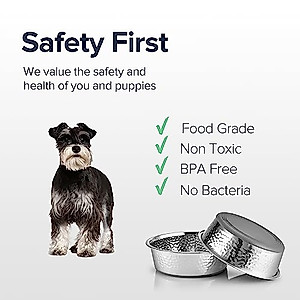 URBUDDIES 2 Pack Hammered Stainless Steel Dog Bowls, 4 Cup, Gray Bottom