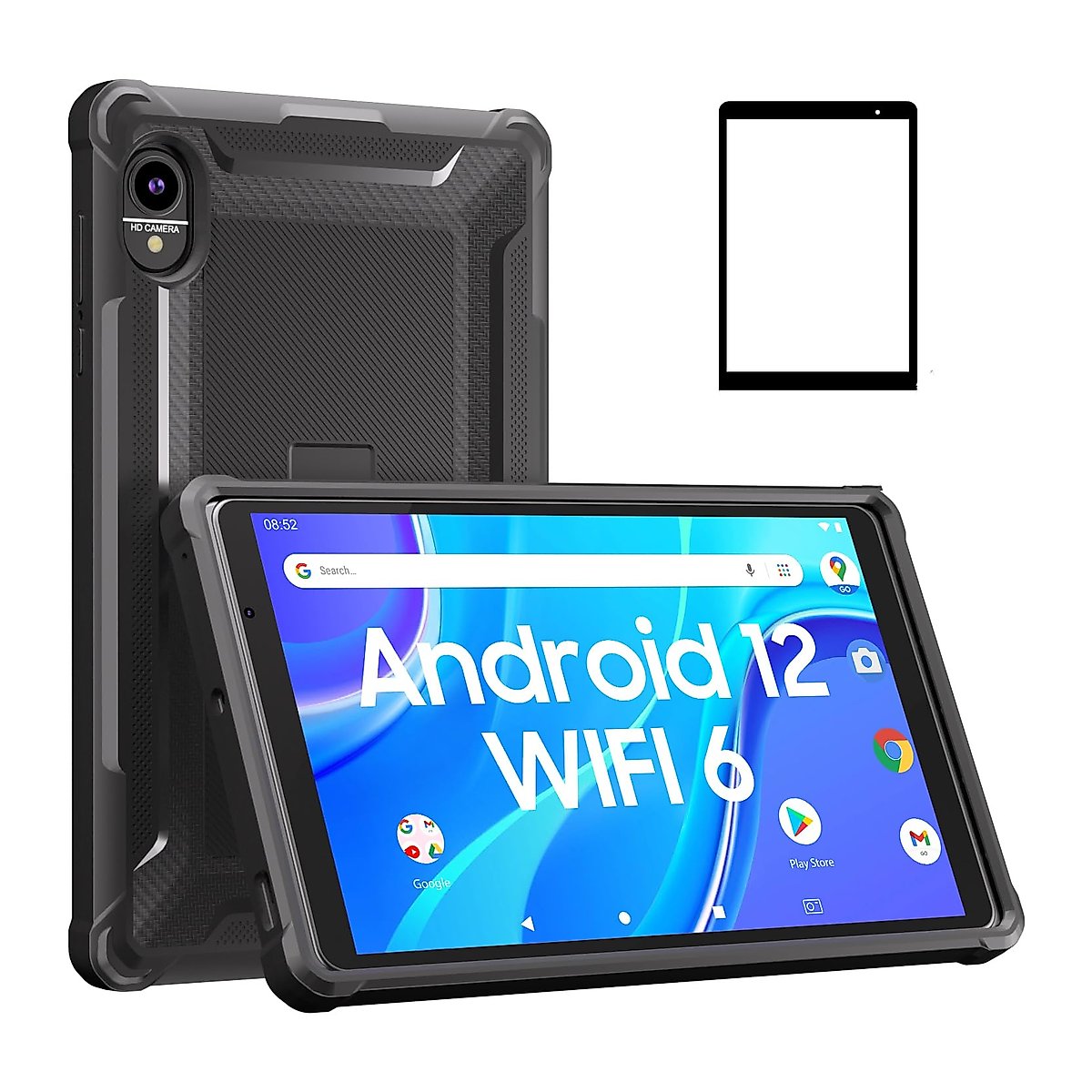 Tablet 8 inch, Android 12 Tablet Pc with Case and Glass, 32GB ROM Support 512GB Expand, Wi-Fi 6 Tablets Computer, 1280x800 Resolution HD Touch Screen, 2+8MP Dual Camera, Google GMS Certified Tab
