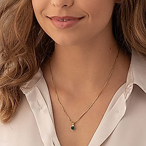 PEORA Created Emerald with Genuine Diamond Pendant in 14K Yellow Gold, Heart Shape Solitaire 6mm