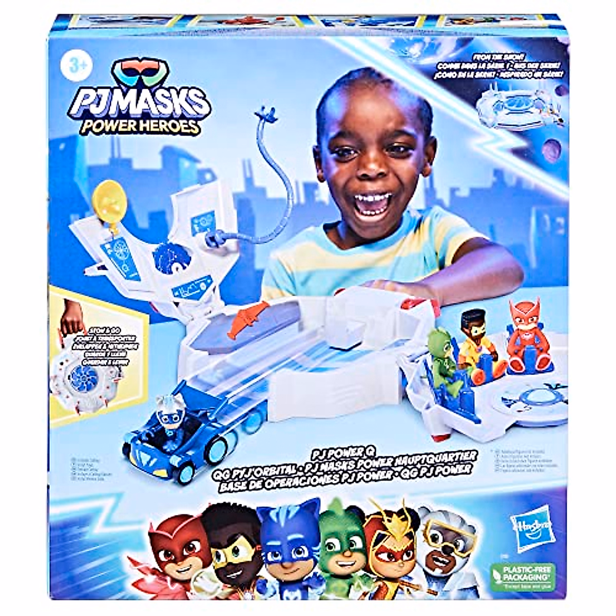 PJ Masks Power Heroes PJ Power Q Playset, Headquarters Set with Car and Figure, Superhero Toys for 3 Year Old Boys and Girls and Up