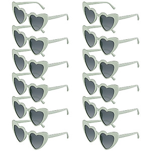 BOUBONI 12 Pack Green Heart Sunglasses Vintage Heart Shaped Glasses Bulk Bachelorette Sunglasses for Women Wedding Party Supplies Favor